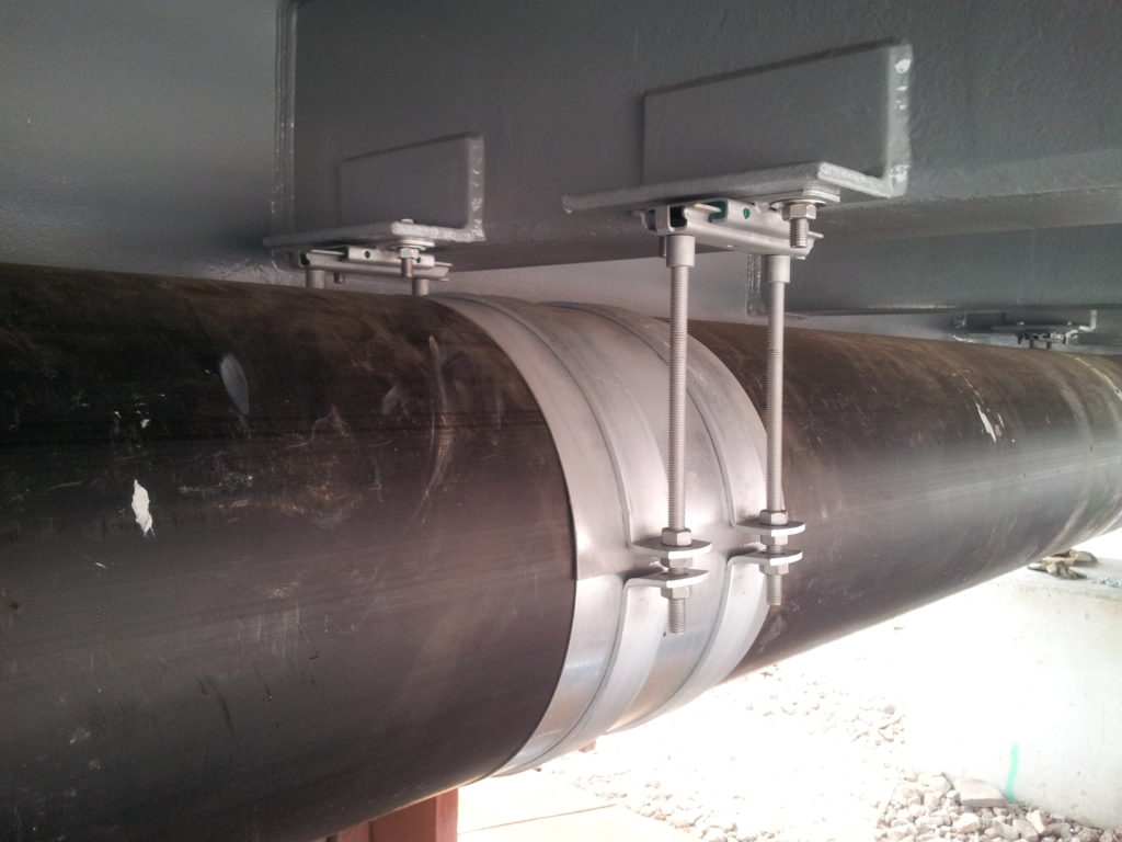Heavy Duty Pipe Supports - Complex Installation Under a Bridge