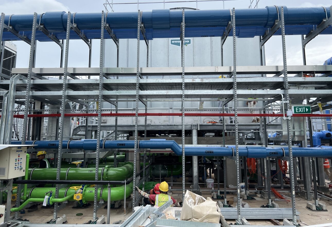 Installation of rooftop common frame support for Mechanical Electrical ...